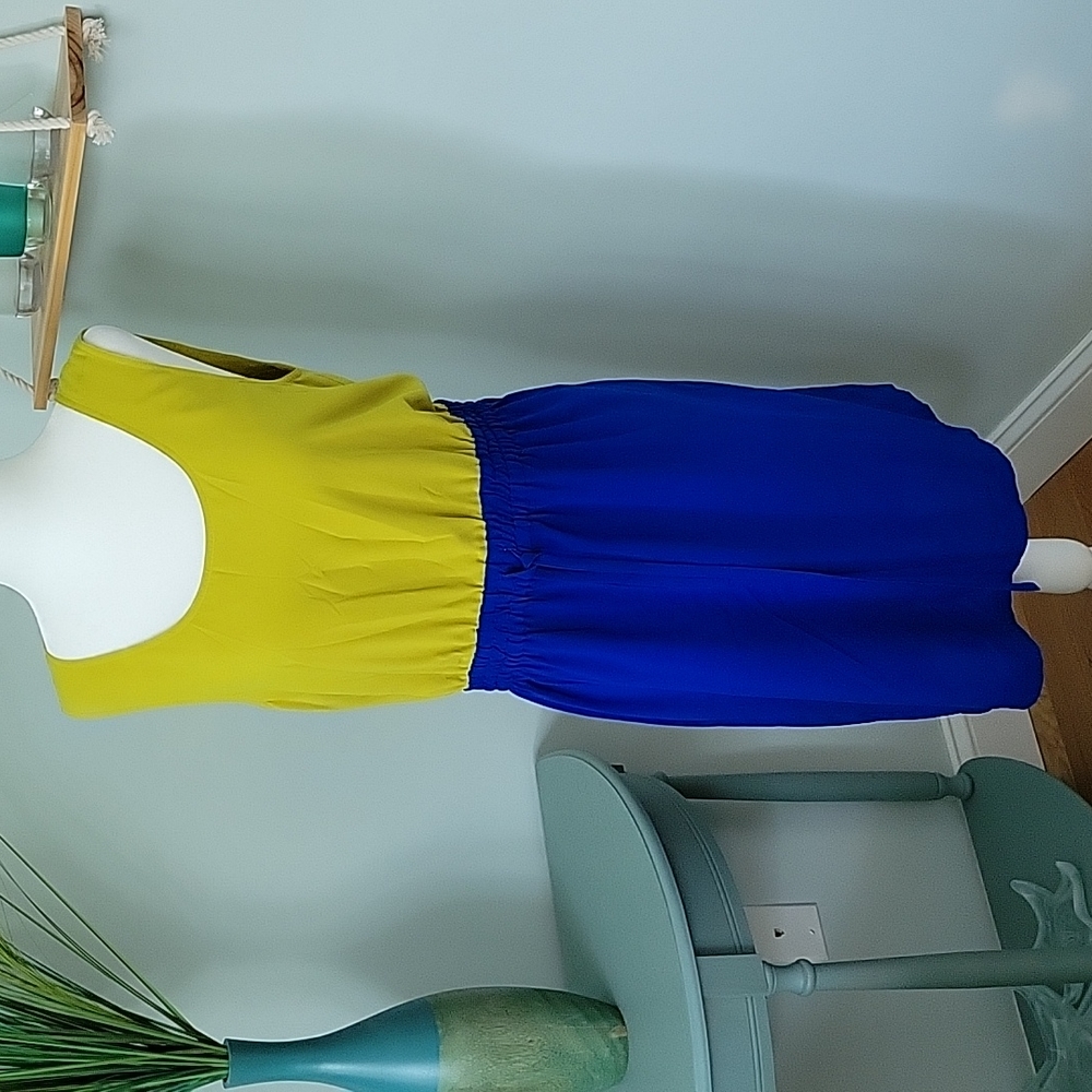 Calvin Klein Blue And Neon Green Color Dress - Gem